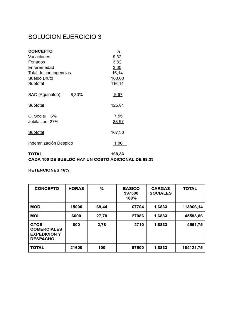 Mano de Obra Solucion Ejercicio 3 | PDF