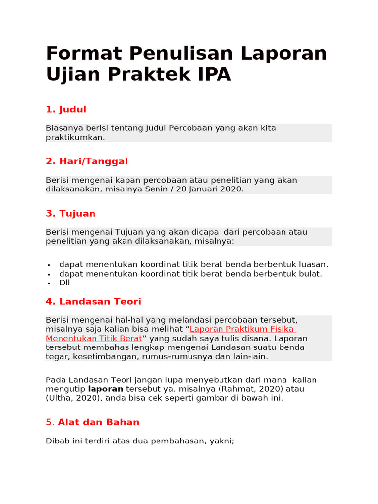Format Penulisan Laporan Praktikum Sistematis | PDF