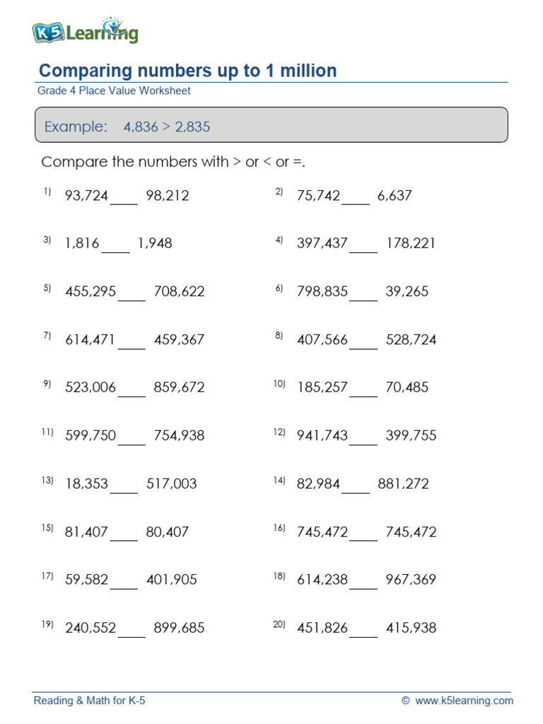 Grade 4 Comparing Numbers c | PDF