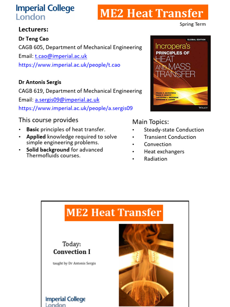 ME2 Heat Transfer Spring Lectures | PDF