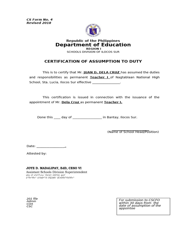 Certificate of Assumption | PDF