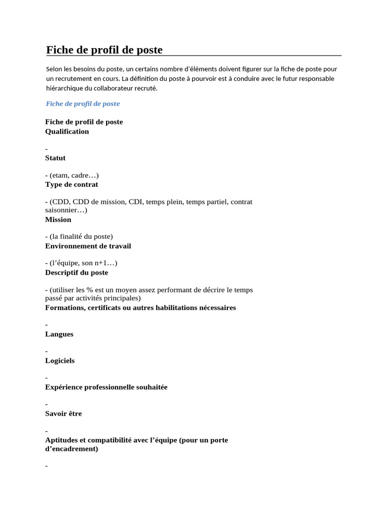 Fiche de Profil de Poste | PDF