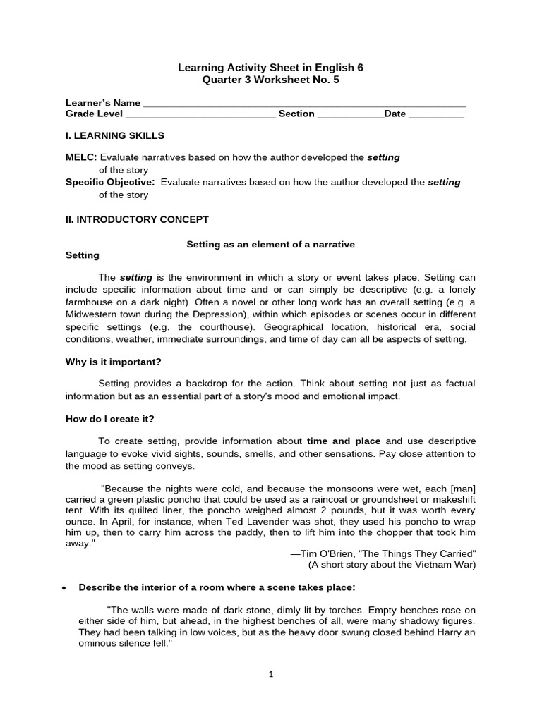 Learning Activity Sheet in English 6 Quarter 3 Worksheet No. 5 | PDF
