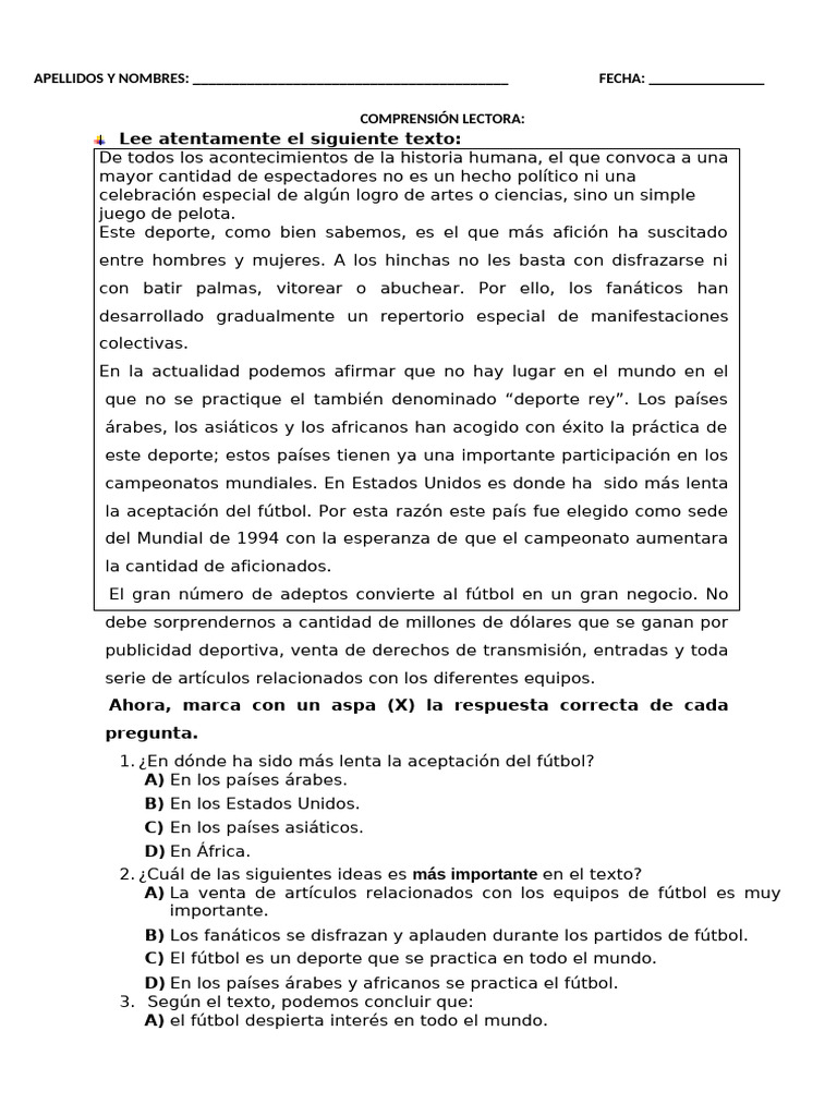 Ejercicios de Comprensión Lectora 5º | PDF