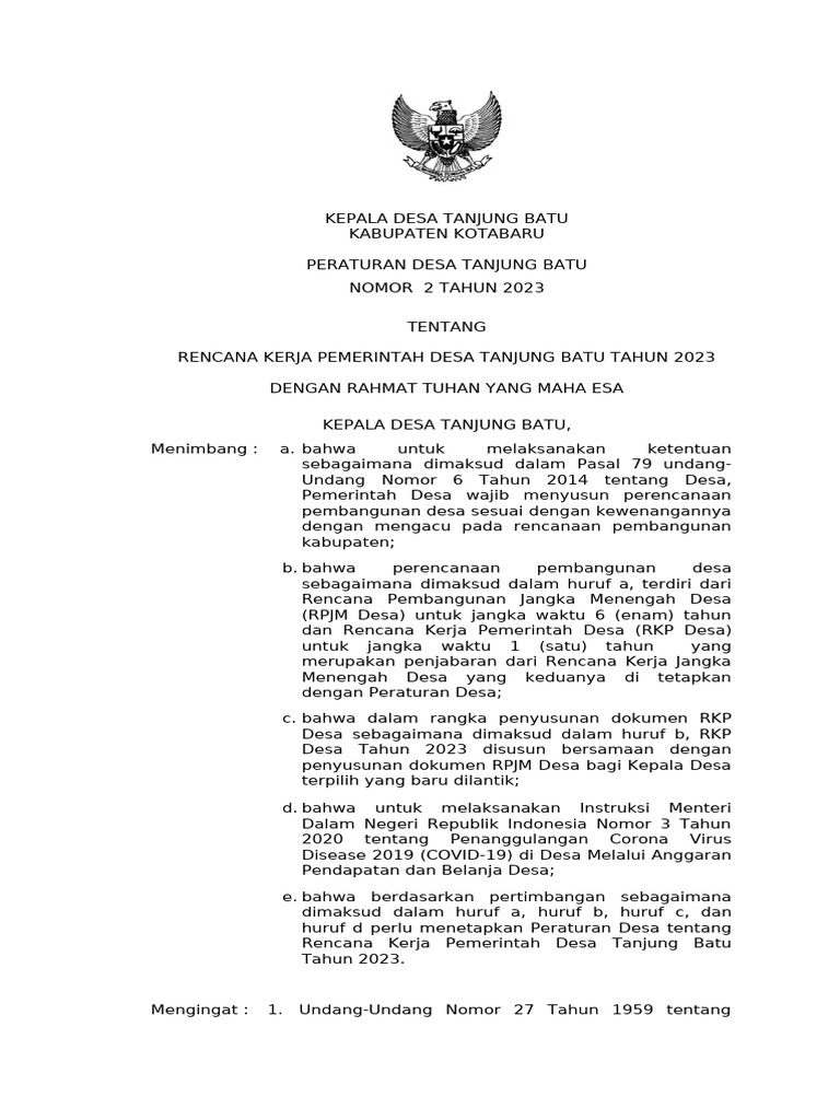 PERDES RKP Desa 2024 | PDF