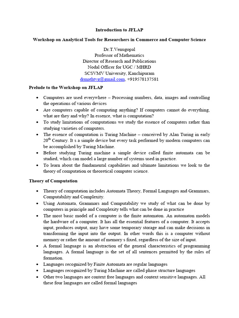 Workshop On Automata Theory With JFLAP | PDF