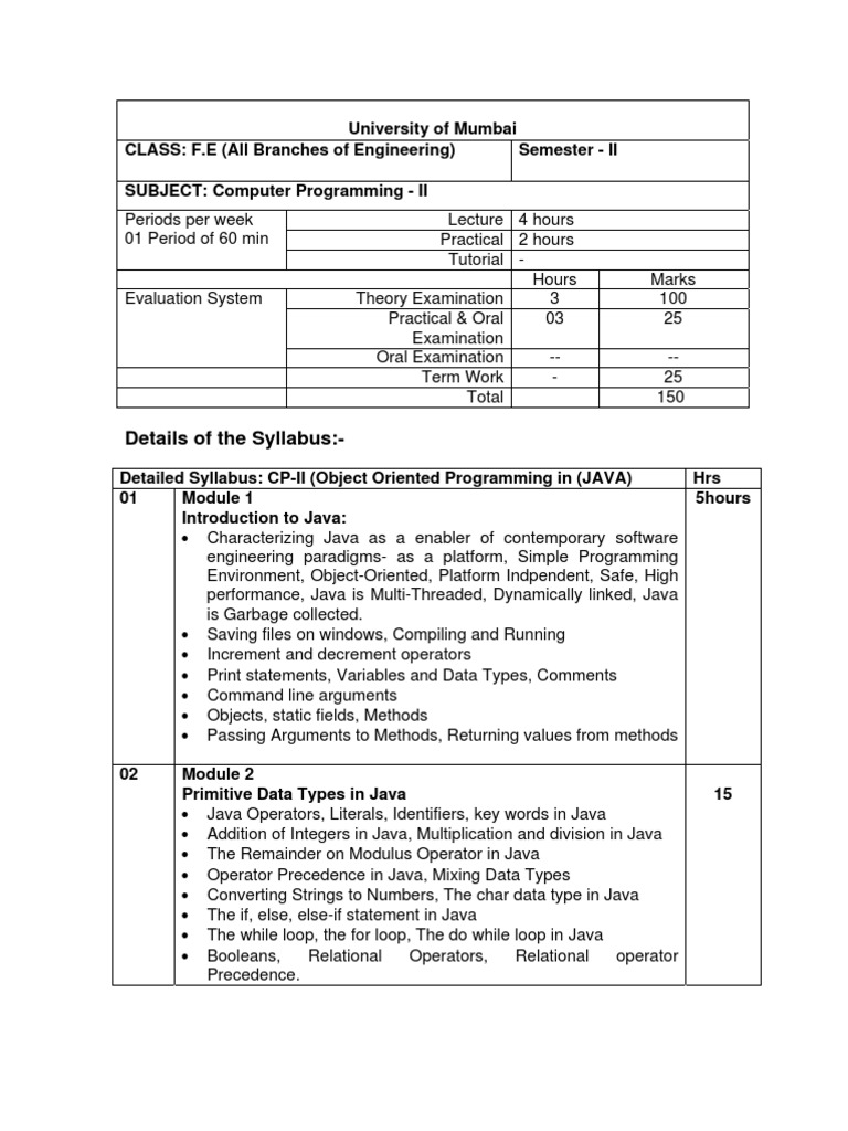 University Of Mumbai Class Fe All Branches Of Engineering Semester Ii Subject Computer 
