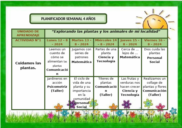 Planificador Semanal 4 Años Unidad 4 Sem 2 | PDF