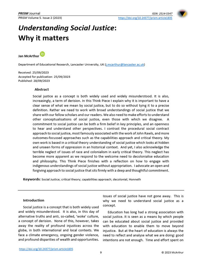Jan McARTHUR (2023) - Understanding Social Justice - Why It Matters | PDF