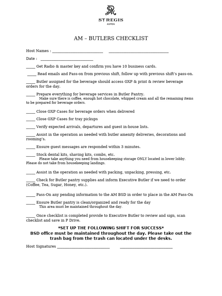 AM - Butler Checklist | PDF