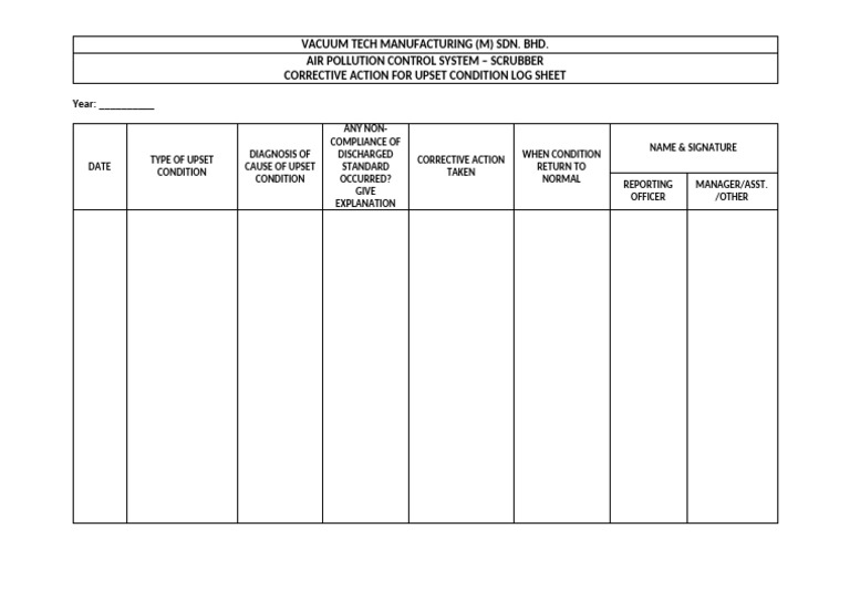Corrective Action Log Sheet | PDF