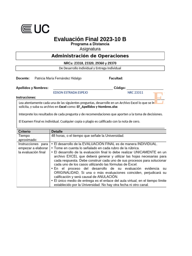 Examen Final Administracion de Operaciones | PDF