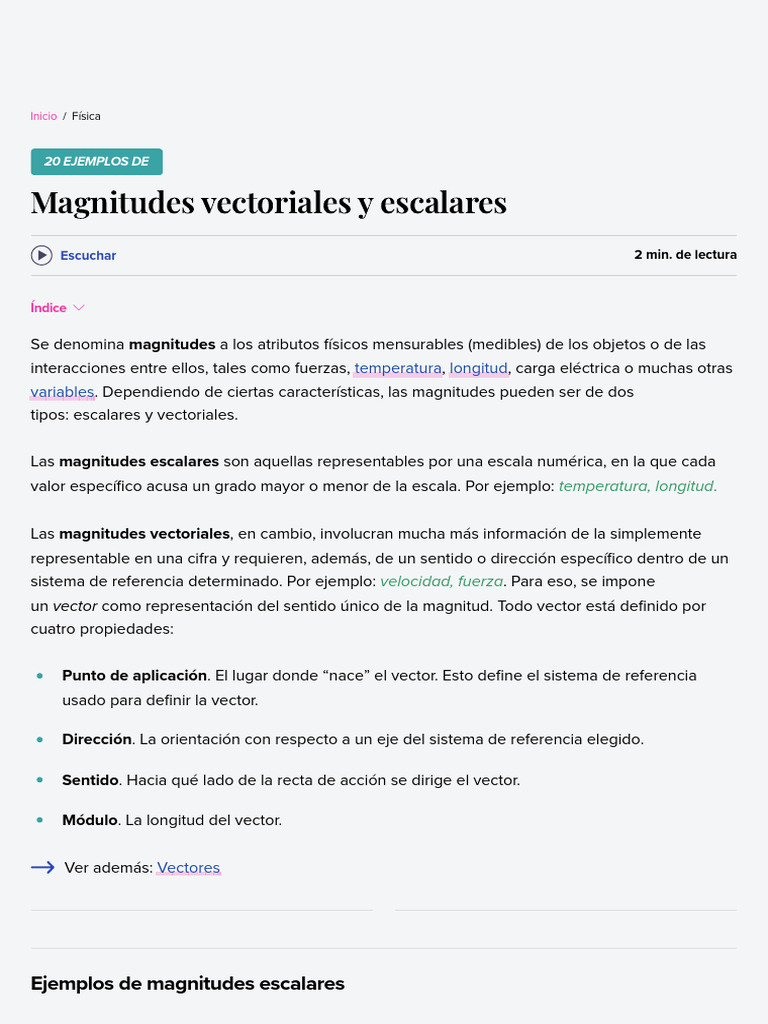 Ejemplos de Magnitudes Escalares y Vectoriales | PDF | Vector Euclidiano | Escalar (Matemáticas)