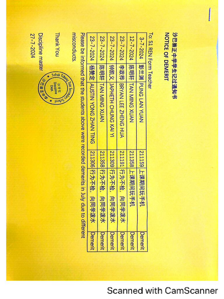 Notice of Demerit and Other Improper Att | PDF