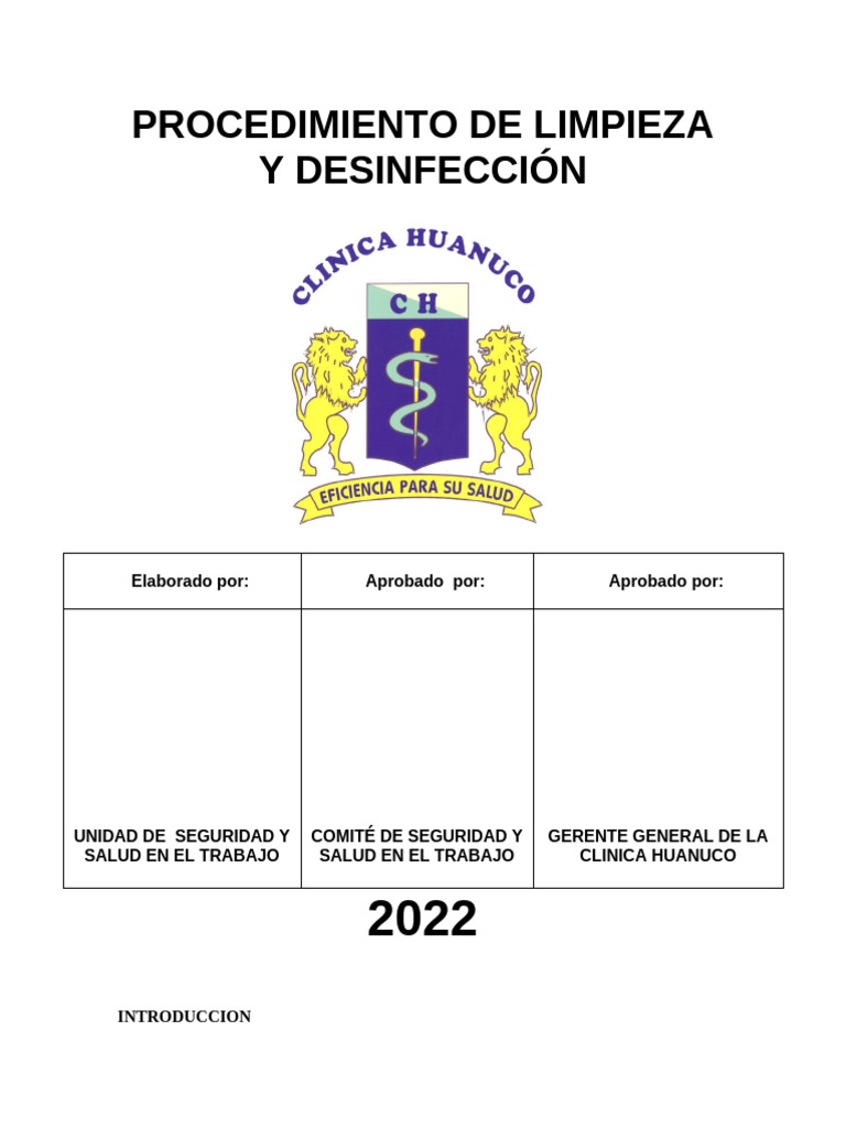 SST-P-03 Procedimiento de Limpieza y Desinfeccion | PDF