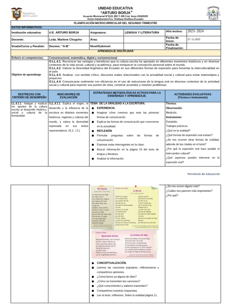 Planificacion Primer Trimestre -Decimo | PDF