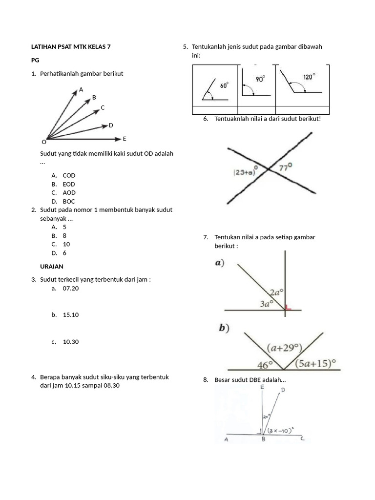 Latihan Psat MTK Kelas 7 | PDF