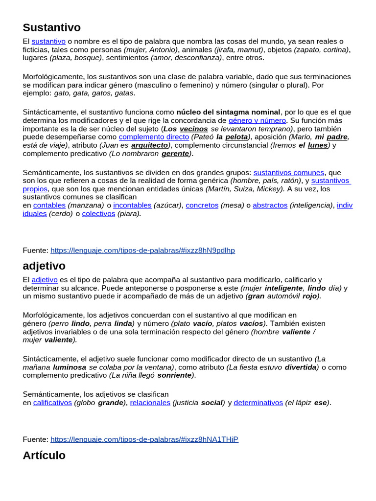 Clases de Palabras | PDF | Verbo | Sustantivo