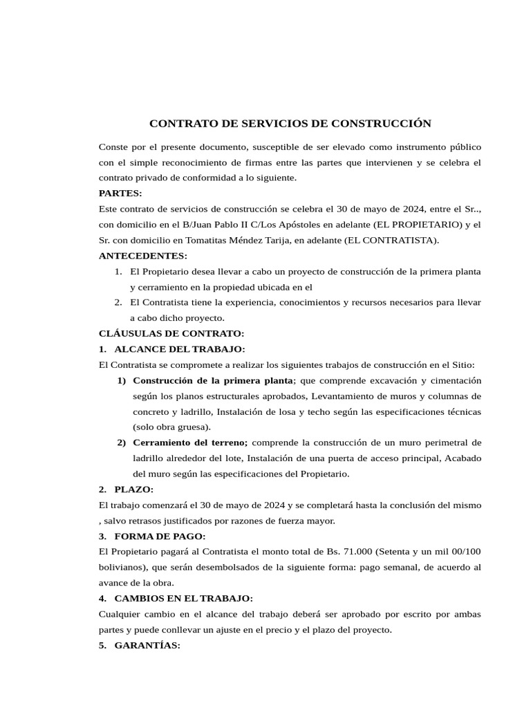 Contrato de Construccion | PDF