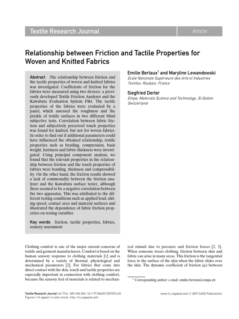 Relationship Between Friction and Tactile Properties For Woven and ...