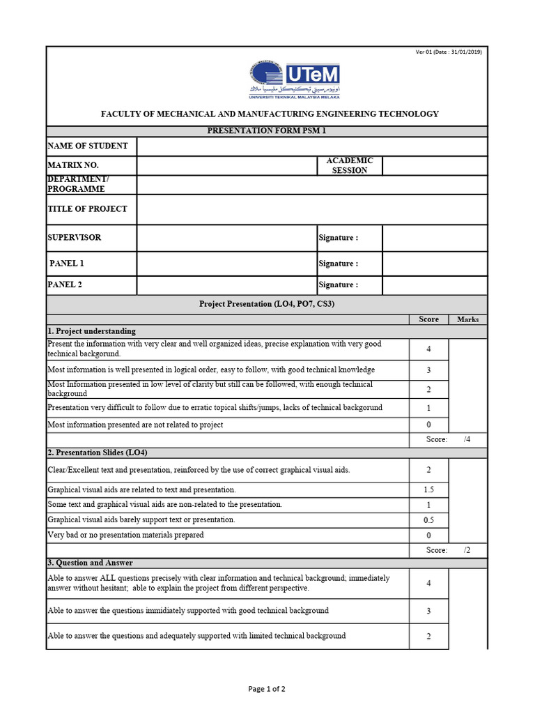 Presentation Form PSM 1 | PDF