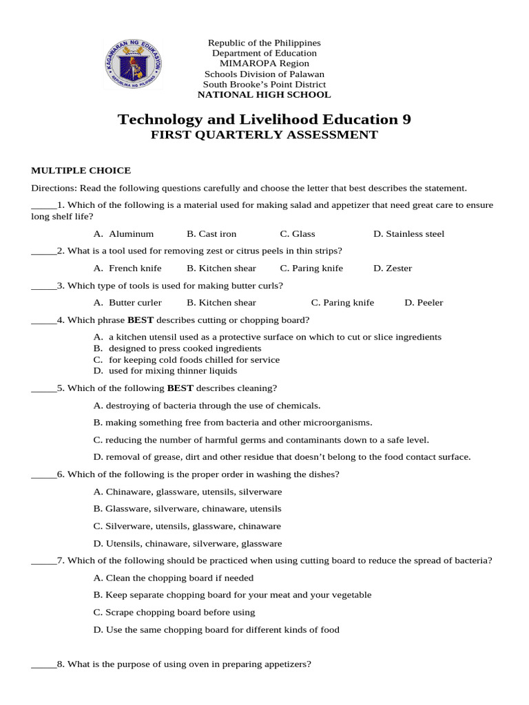 TLE Grade 8 Assessment Answer Key | PDF | Hors D'oeuvre | Cuisine