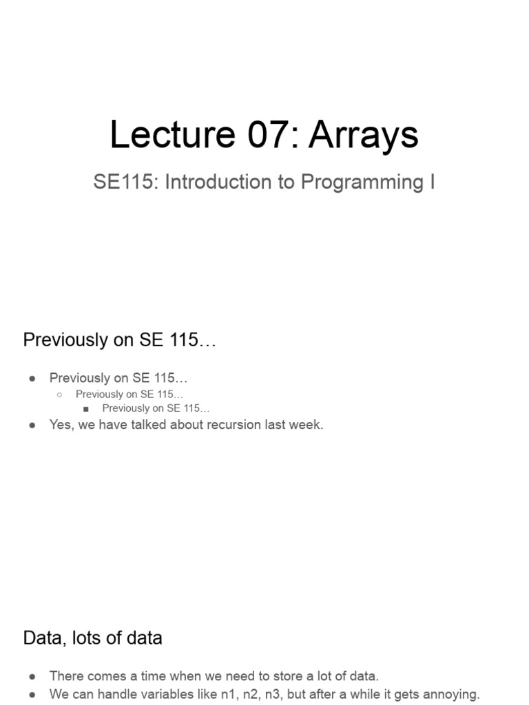 Lecture 07 Arrays | PDF
