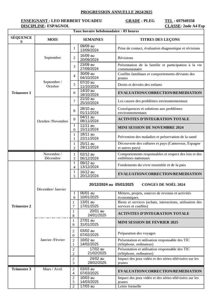 PROGRESSION 2nde A4 2024_2025 | PDF