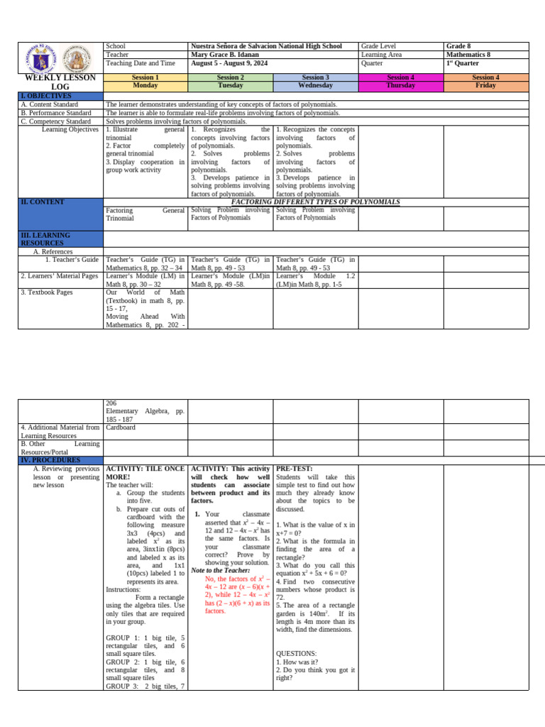DLL Math 8 Week 2 | PDF
