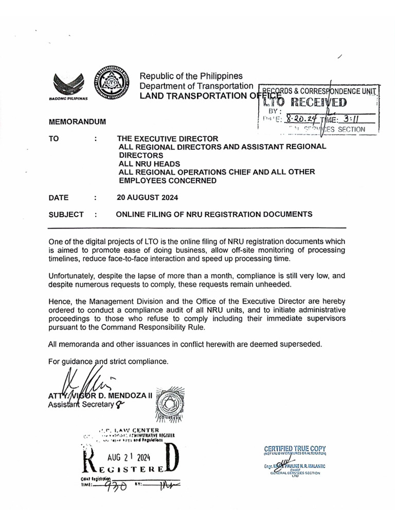 LTO Memo 3 | PDF