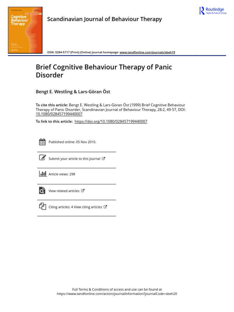 Brief Cognitive Behaviour Therapy of Panic Disorder | PDF