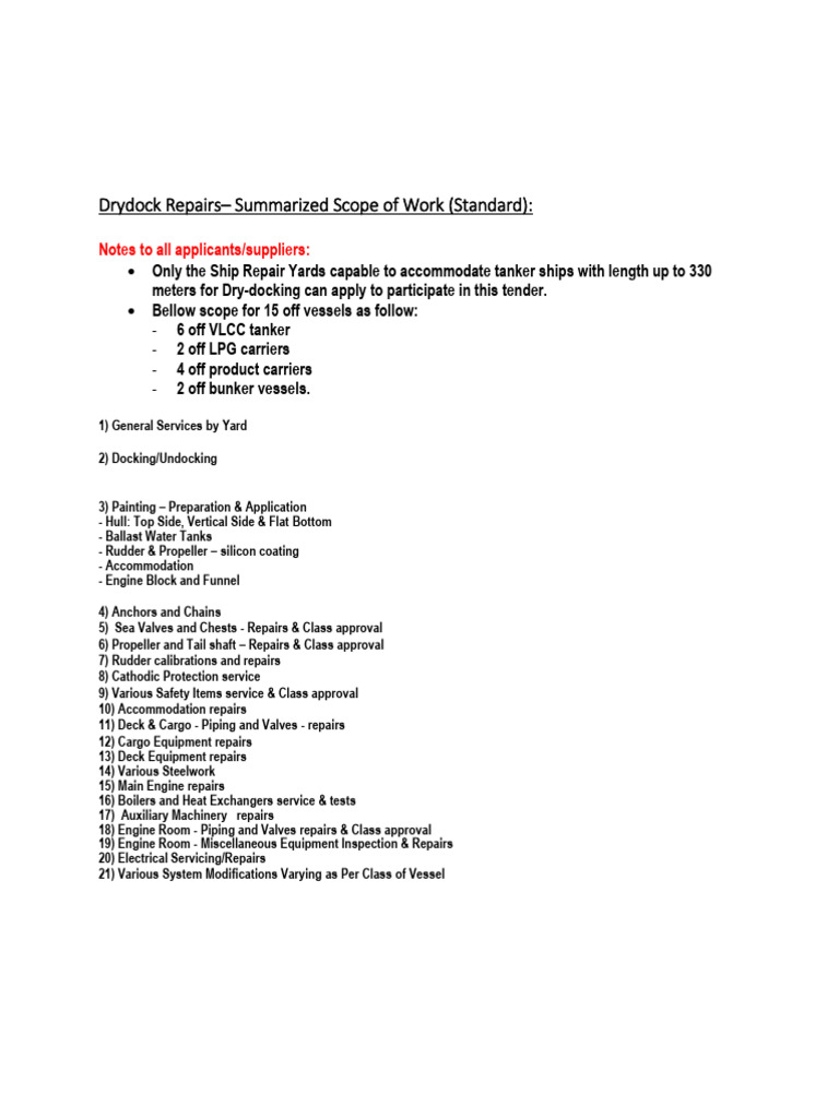 Drydock Repairs Scope of work - Technical Summary | PDF
