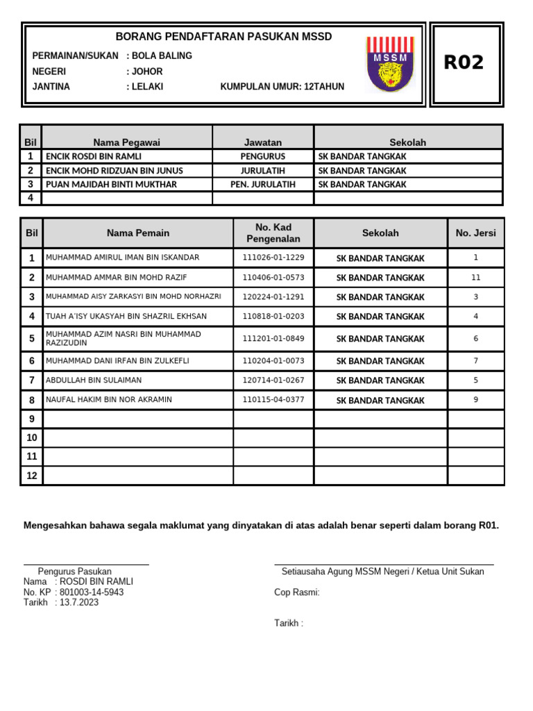 Borang R02 L12 | PDF