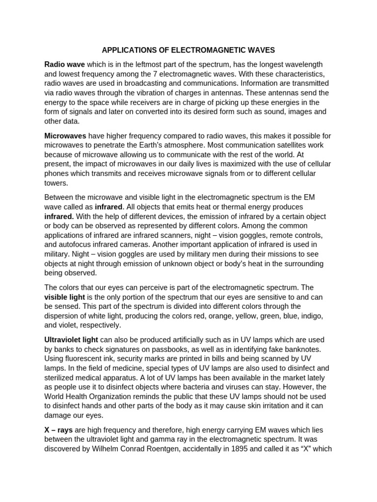 Applications of Electromagnetic Waves | PDF | Infrared ...