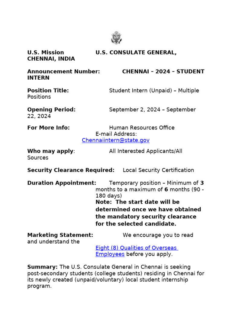 Student Intern Vacancy Announcement Sep02024 | PDF | Career & Growth ...