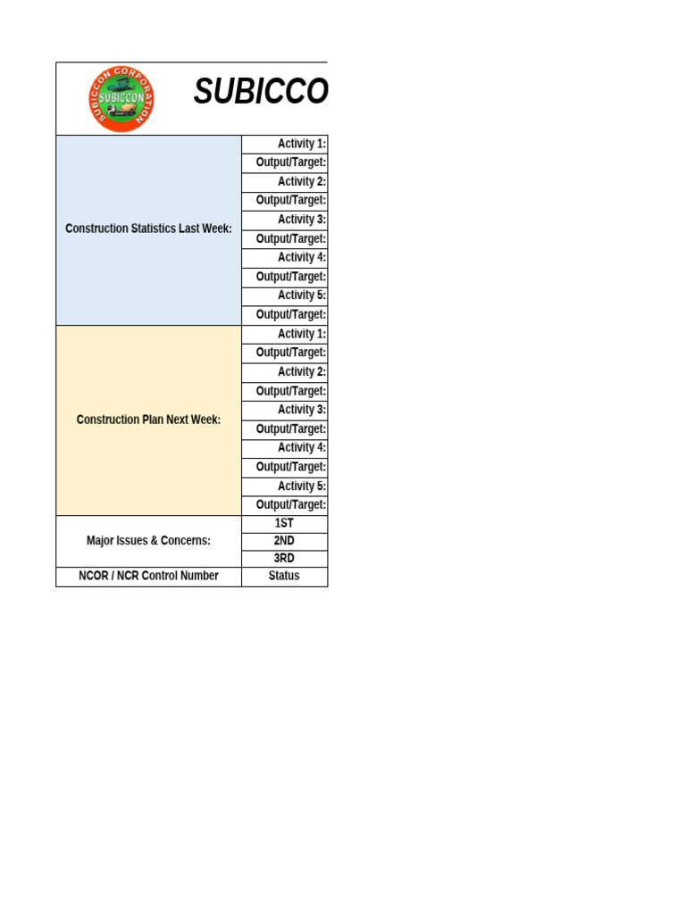 Construction Weekly Progress Monitoring | PDF