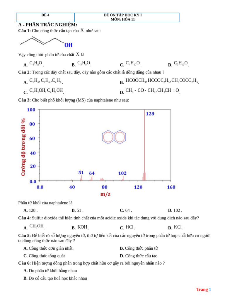 De On Tap HK1 Hoa 11 CTST de 1 Hay | PDF
