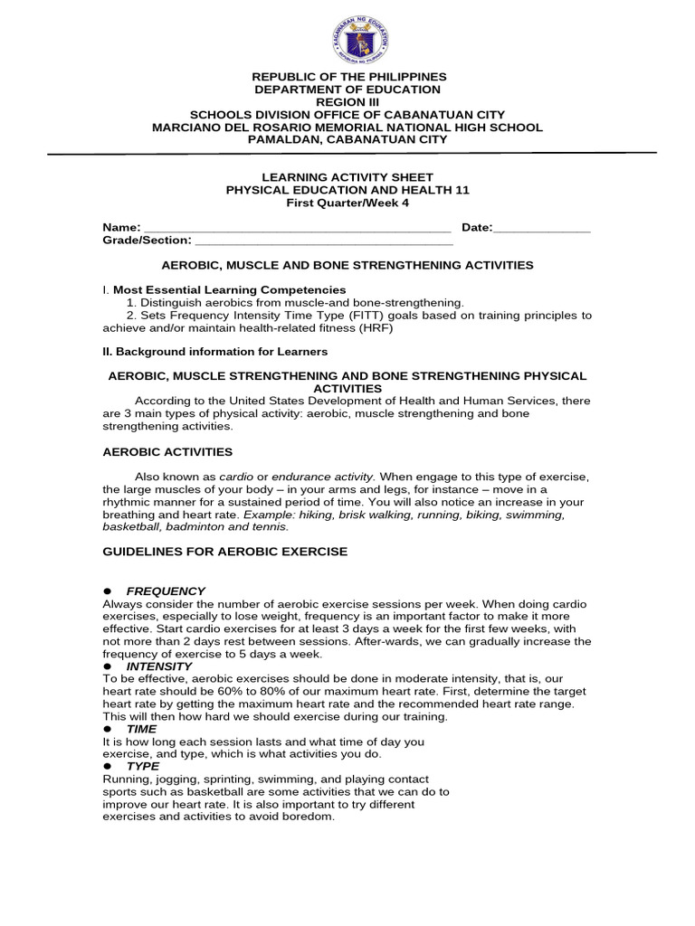 Physical Education and Health Learning Activity Sheets Week 4 | PDF