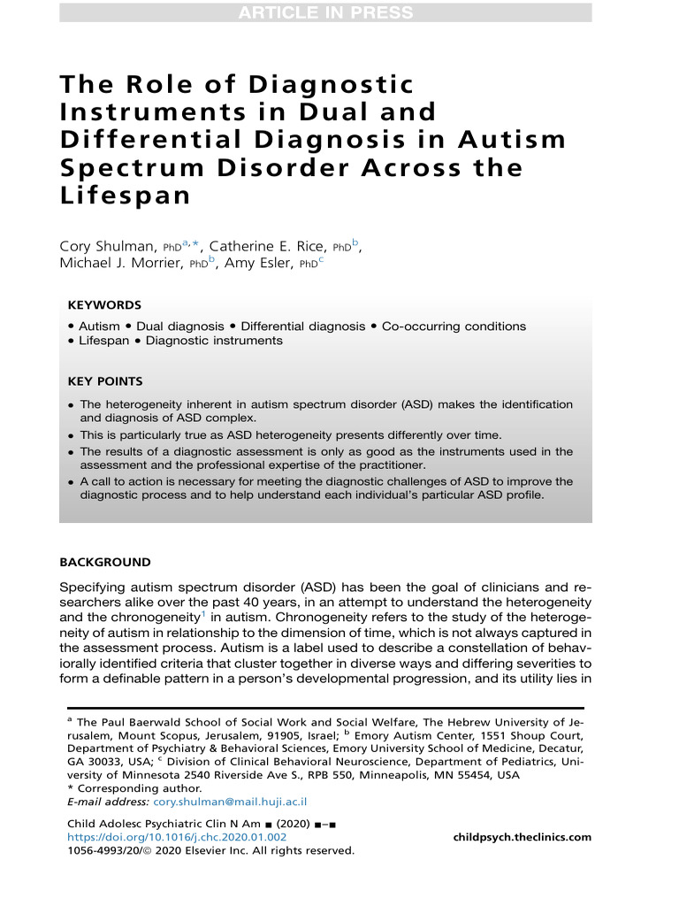 The Role Of Diagnostic Instruments In Dual And Differential Diagnosis In Autism Spectrum