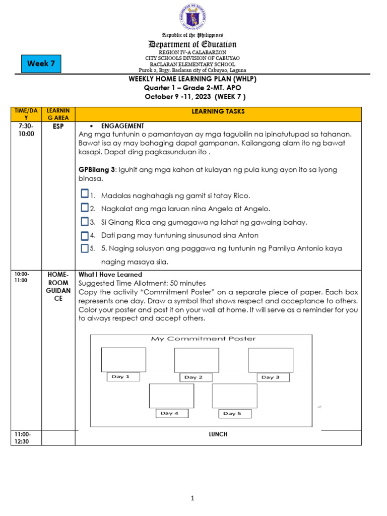 Grade 2 Q1 WHLP Week 7 | PDF