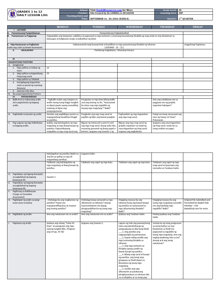 DLL - Esp 3 - Q1 - W8 | PDF