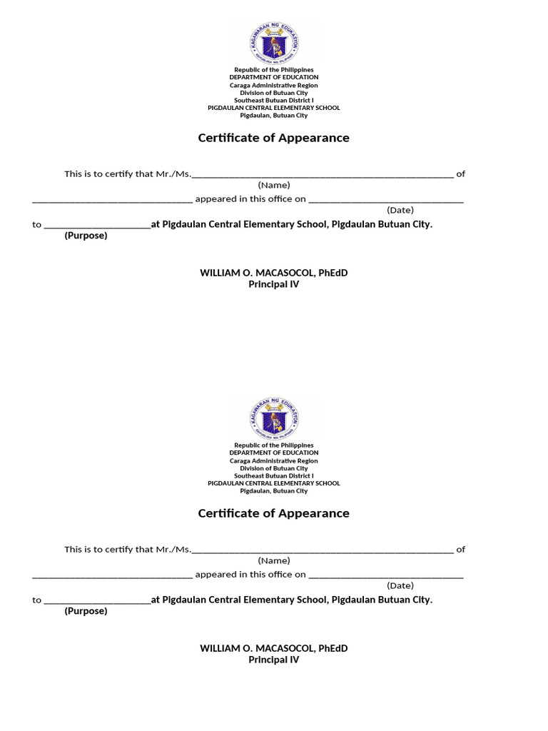 Certificate of Appearance Visitor | PDF