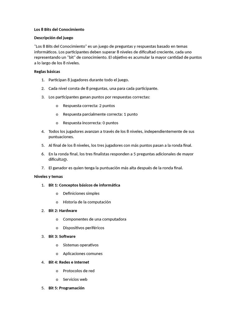 Juego Los 8 Bits | PDF