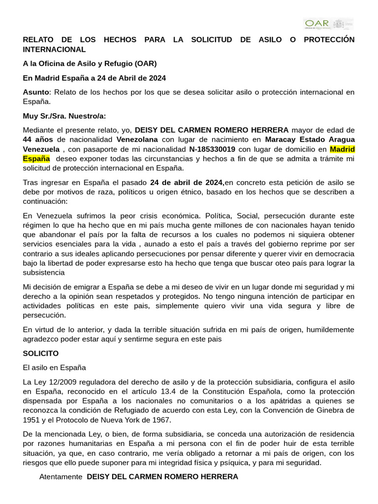 Carta Asilo Deisy | PDF