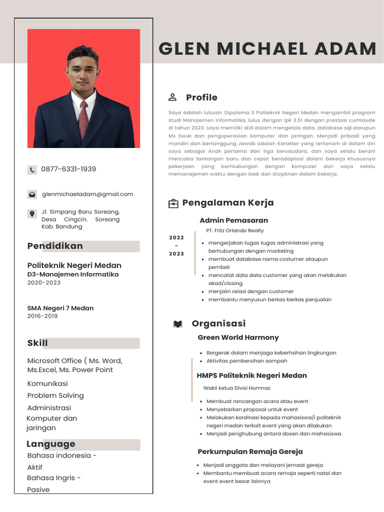 Halaman Dari CV Lamaran Kerja - Glen Michael Adam | PDF