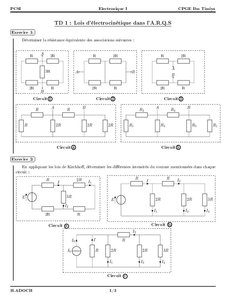 TD 1 Lois d'électrocinétique | PDF