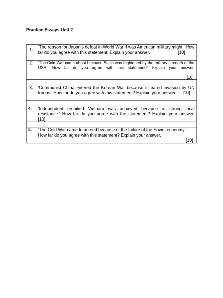 Practice Essays Unit 2 (Student) | PDF | Treaty Of Versailles | Politics