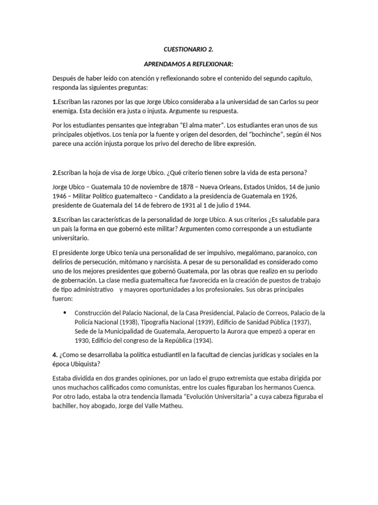 Cuestionarios Vida Universitaria JOSE | PDF