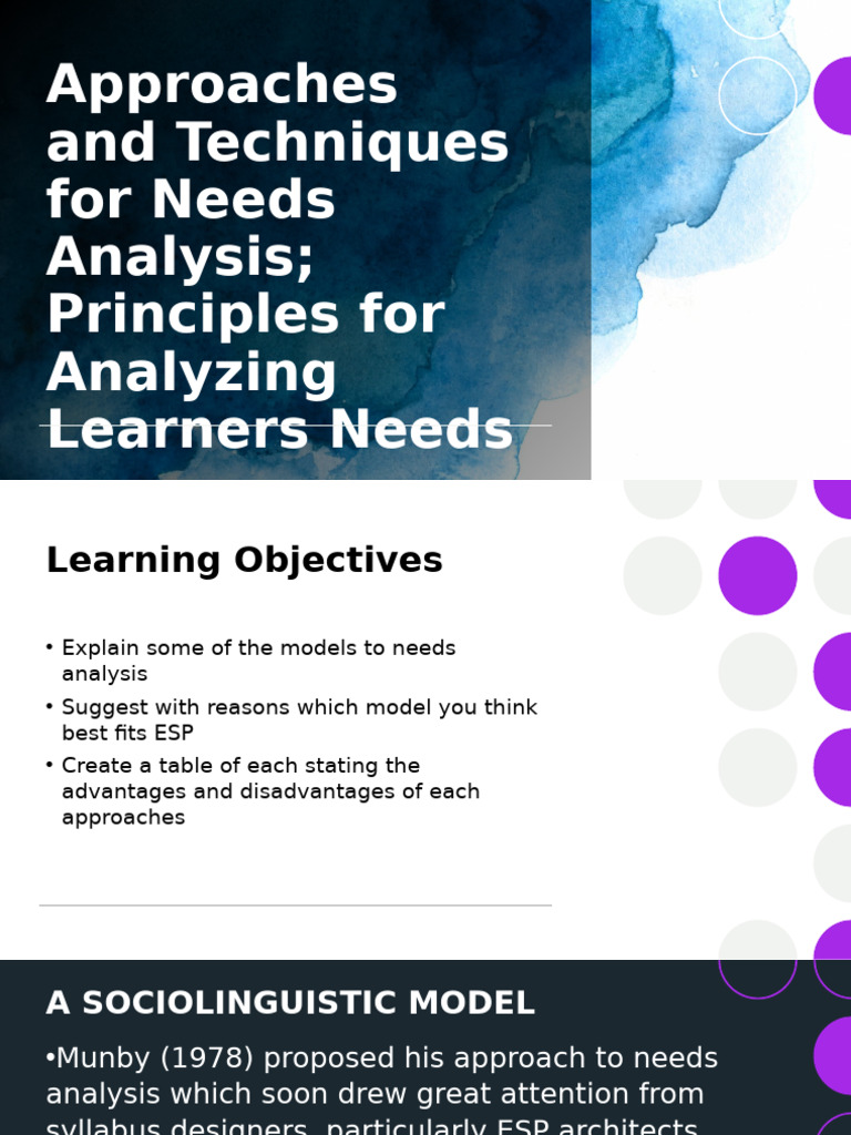 Approaches and Techniques For Needs Analysis | PDF | Learning | Attention
