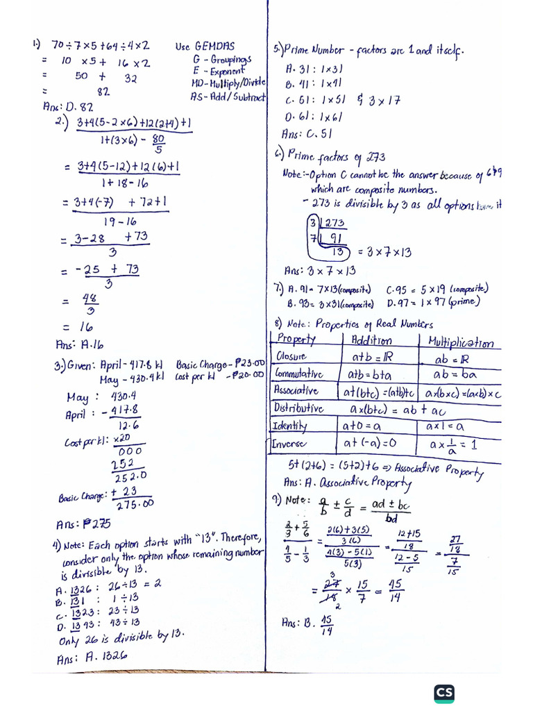 Ged 9 - Mathematics Answer Key Sept 2024 | PDF